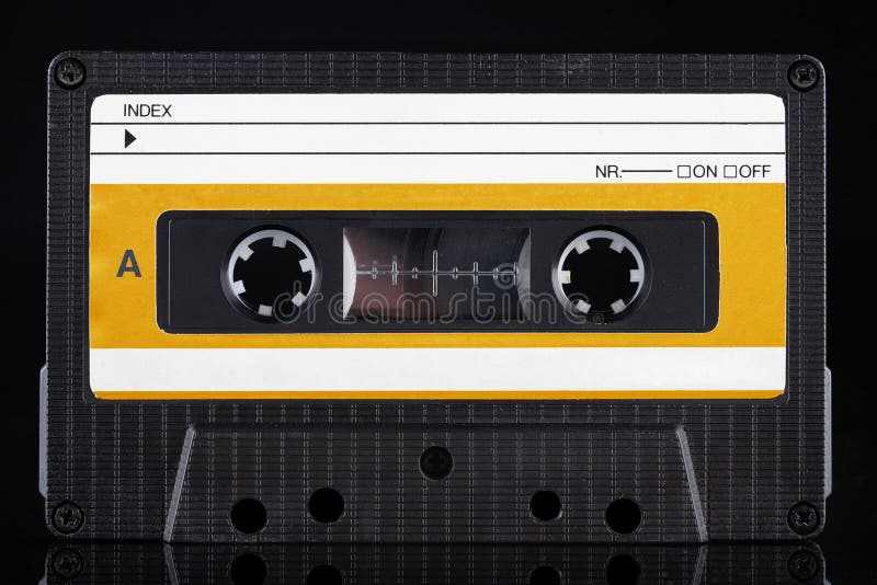 Yellow Labeled Retro Vintage Compact Cassette a - Side on Black Stock ...