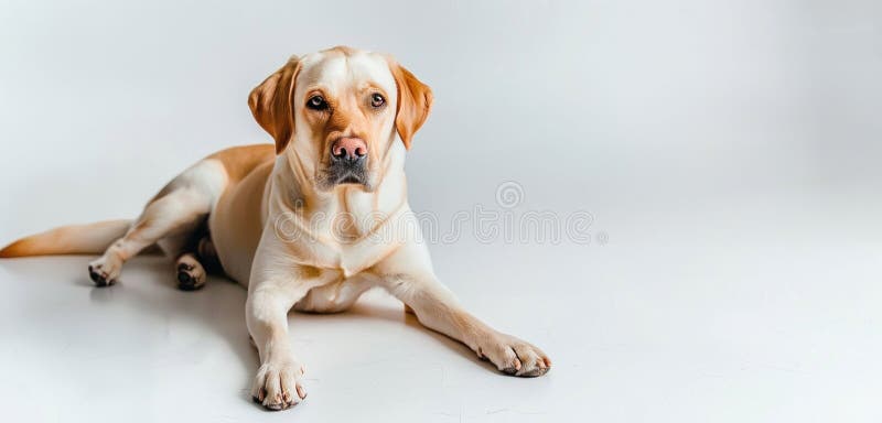Yellow Labrador Lying on White Background. Generative Ai Stock ...