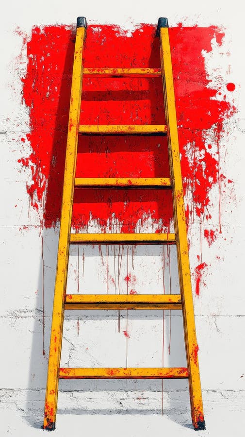 Yellow Ladder with Red Paint Splash Stock Image - Image of visual ...