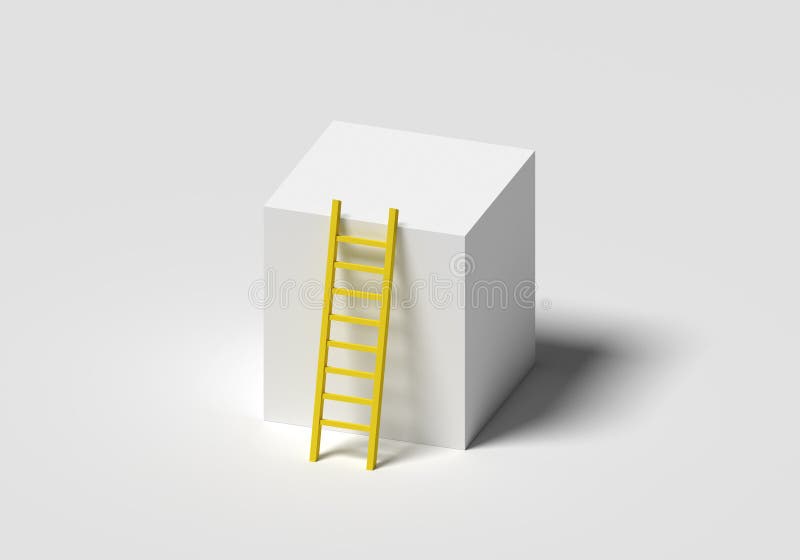 Yellow Ladder on a Square Podium Stock Illustration - Illustration of ...
