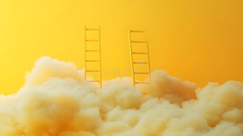 Yellow Ladders in Clouds 3D Render Stock Illustration - Illustration of ...
