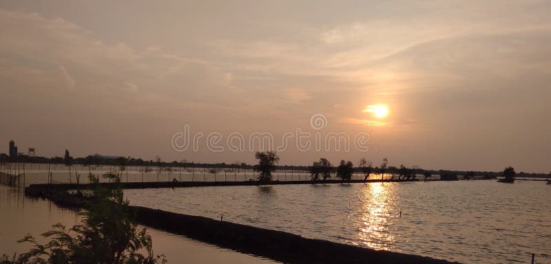 Yellow lake stock photo. Image of sunset, cloud, evening - 94879464