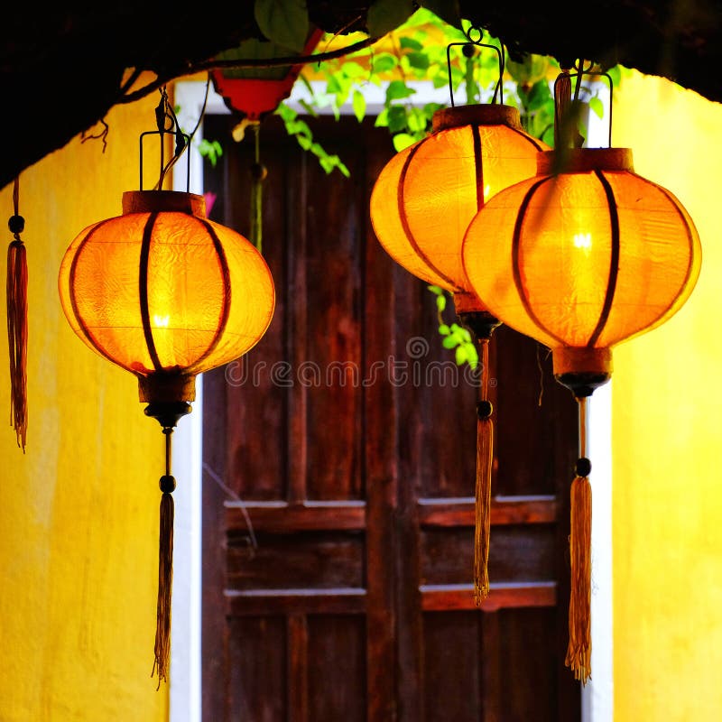 Red and Yellow Lanterns Along Passageway Stock Photo - Image of temple ...