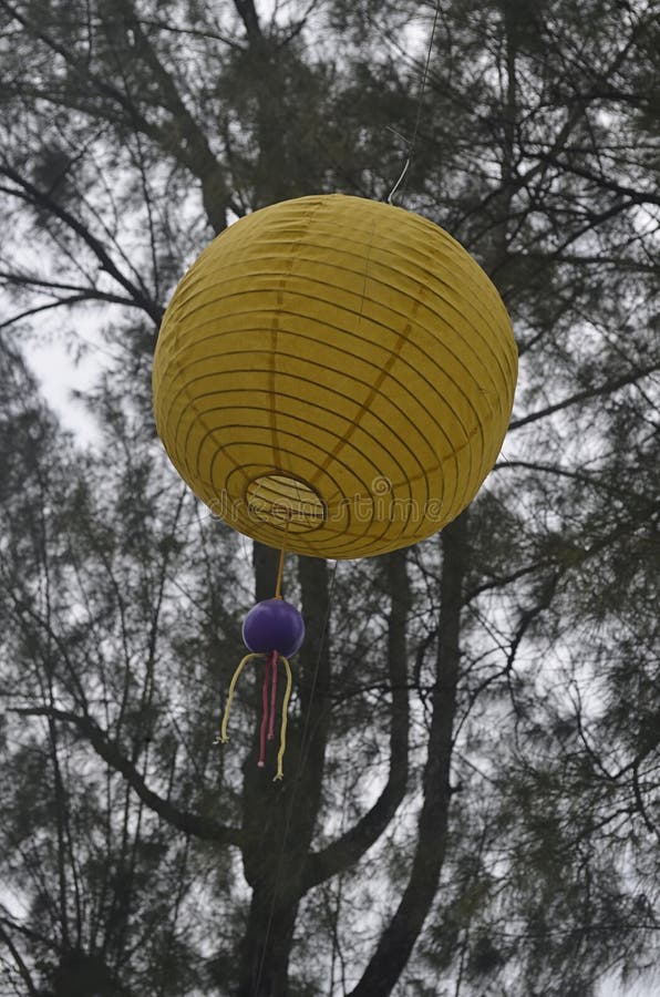 Yellow Lanterns Installed between Trees Stock Photo - Image of vehicle ...