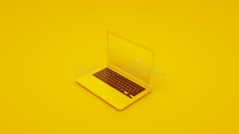 Yellow Laptop Computer, 3D Illustration Stock Illustration ...