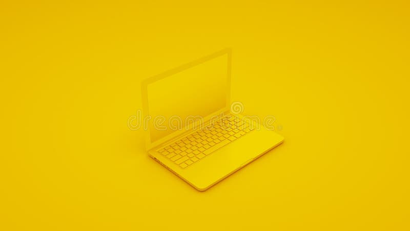 Yellow Laptop Computer, 3D Illustration Stock Illustration ...