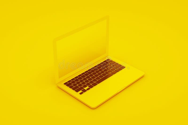 Yellow Laptop Computer, 3D Illustration Stock Illustration ...