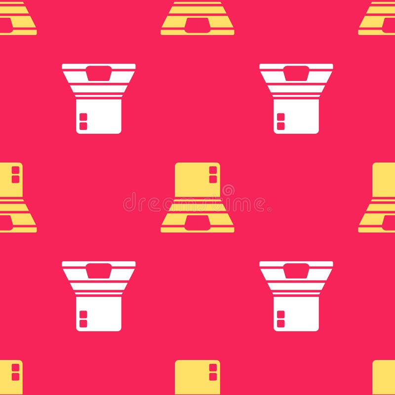 Yellow Laptop Icon Isolated Seamless Pattern on Red Background ...