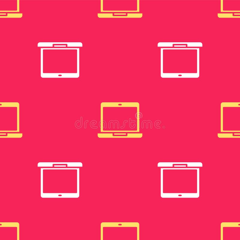 Yellow Laptop Icon Isolated Seamless Pattern on Red Background ...