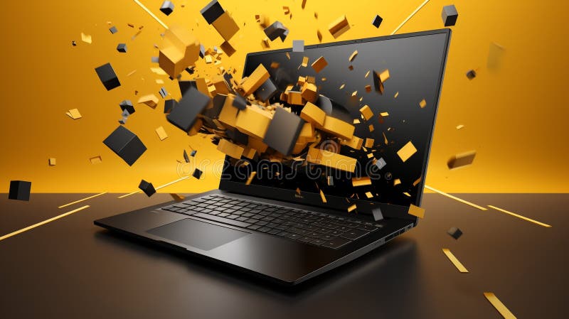 Yellow Laptop Icon Isolated Seamless Pattern on Red Background ...