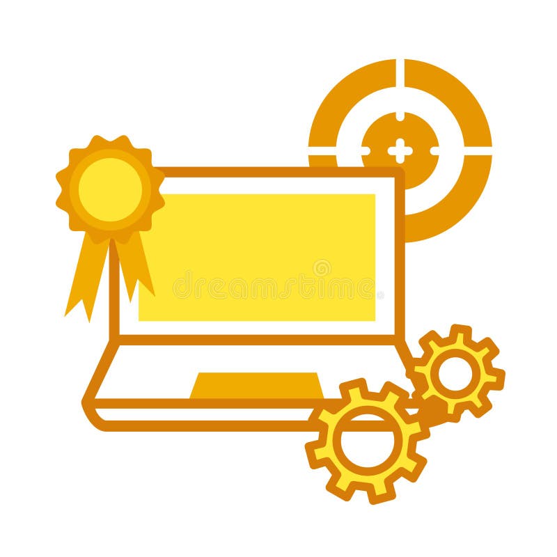 Yellow Laptop Icon Isolated Seamless Pattern on Red Background ...