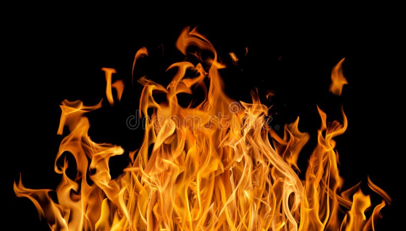 Yellow Large Fire Isolated on Black Stock Image - Image of glowing ...
