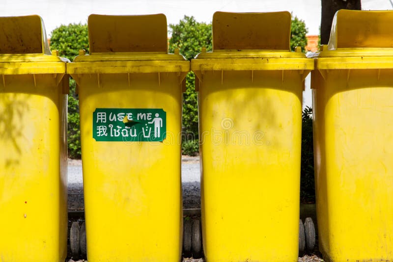 Yellow Large Trash Box on the Floor Stock Photo - Image of environment ...