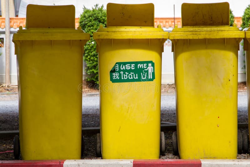 Yellow Large Trash Box on the Floor Stock Photo - Image of recycle ...