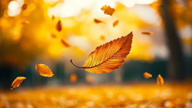 A Yellow Leaf Flying through the Air in a Field of Leaves Stock Image ...