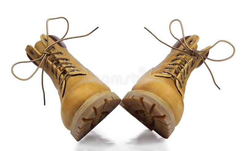 Yellow Leather Boots Standing at an Angle Stock Image - Image of laces ...