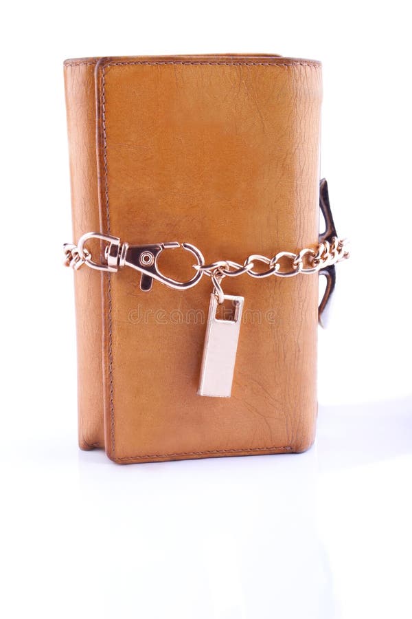 Yellow Leather Purse Tied with the Chain Stock Photo - Image of loss ...