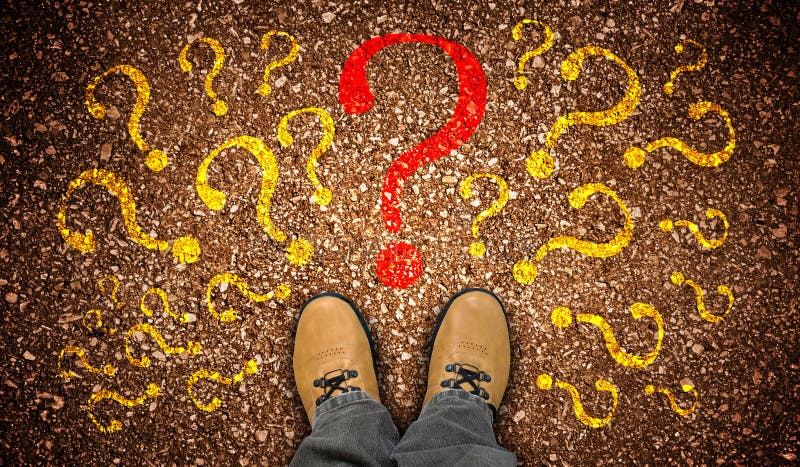 Yellow Leather Shoes and Many Colorful Question Marks Stock Image ...
