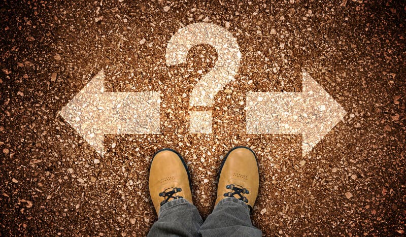 Yellow Leather Shoes, Two Arrows and Question Mark Stock Image - Image ...