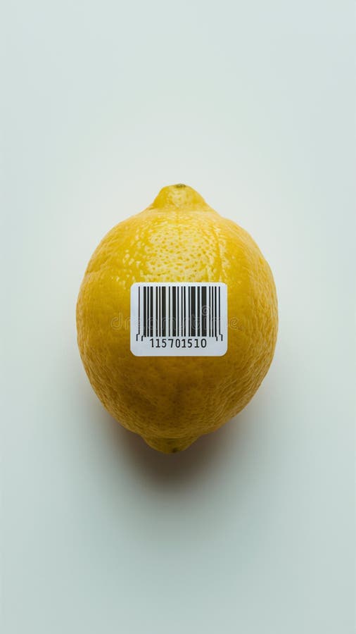 Yellow Lemon with Barcode Sticker Against Clean White Background ...