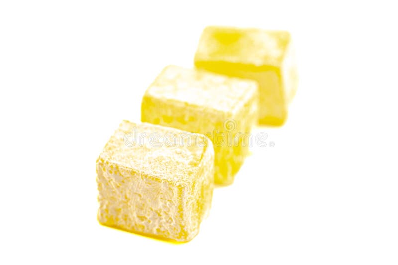 Yellow Lemon Flavored Turkish Delight Isolated on a White Background ...