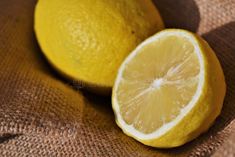 A Yellow Lemon on a Jute Fabric,sun Stock Photo - Image of natural ...