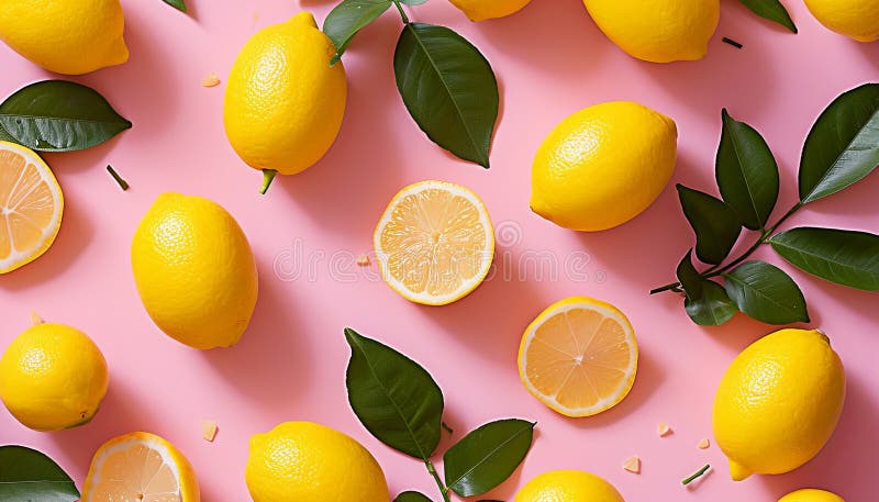 Yellow Lemon Pattern on Pink Background - Generative AI Stock ...