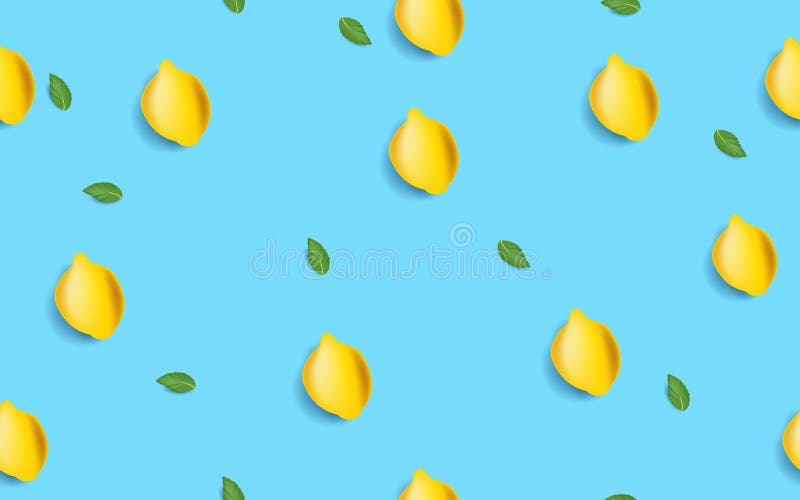 The Yellow Lemon Seamless Pattern on Bright Blue Background. Minimal ...