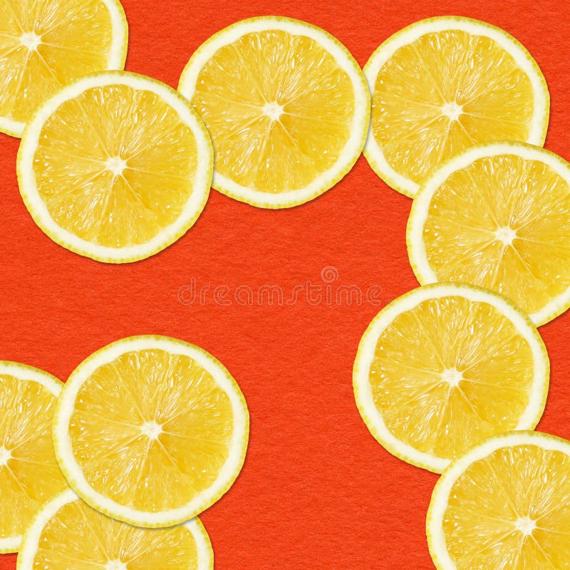 Yellow Lemon Slices on Red Background Stock Image - Image of limon ...