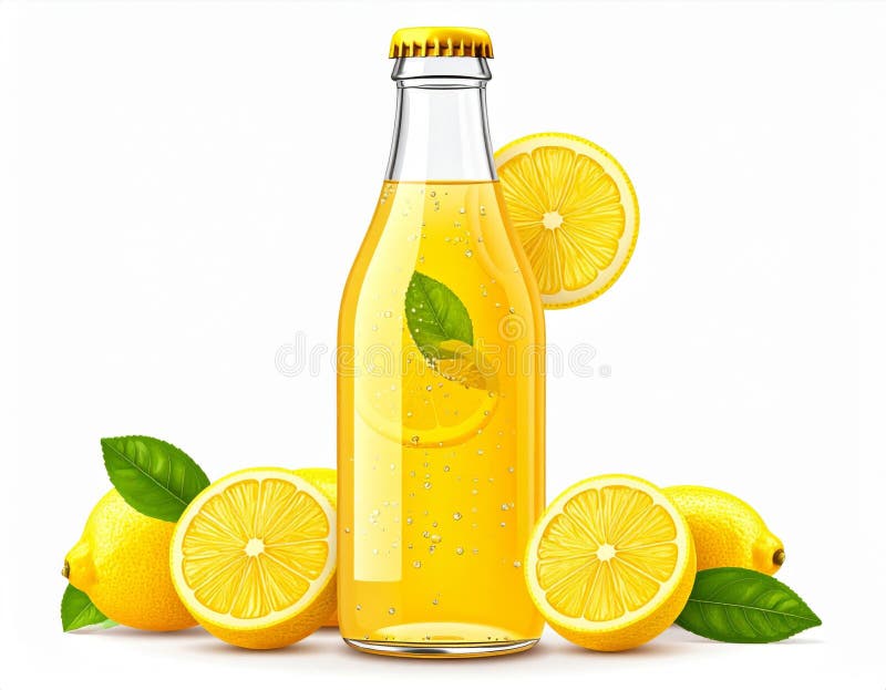 Yellow Lemonade Bottle with Lemon Slices Stock Illustration ...