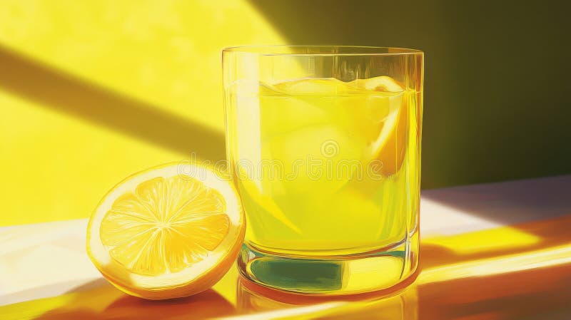 Yellow Lemonade Drink with Lemon Slice in Sunlight Stock Illustration ...