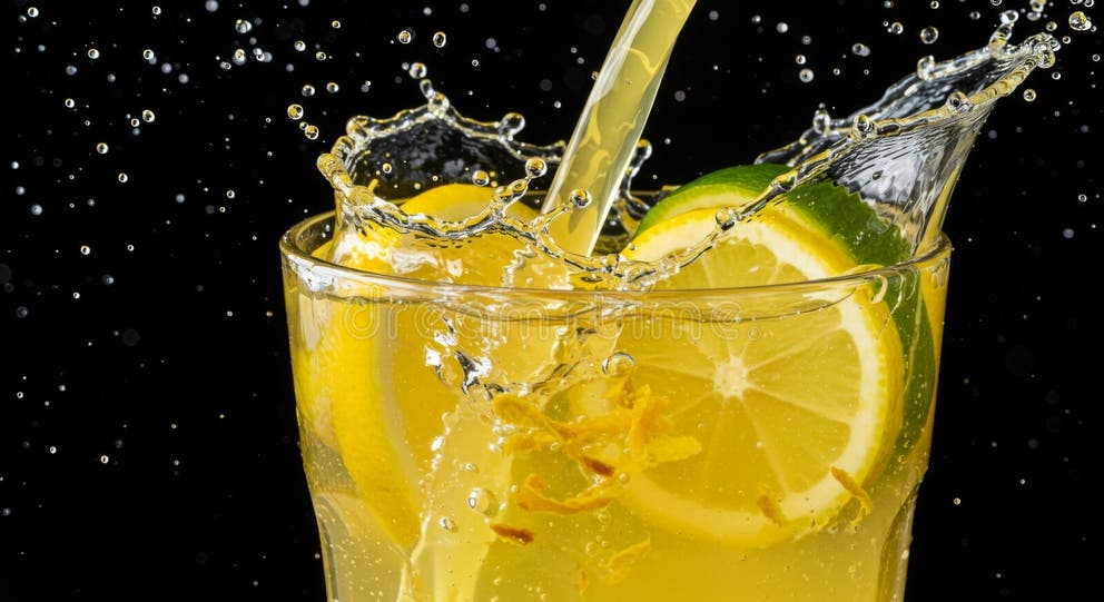 Yellow Lemonade Drink Splash in Glass Stock Illustration - Illustration ...