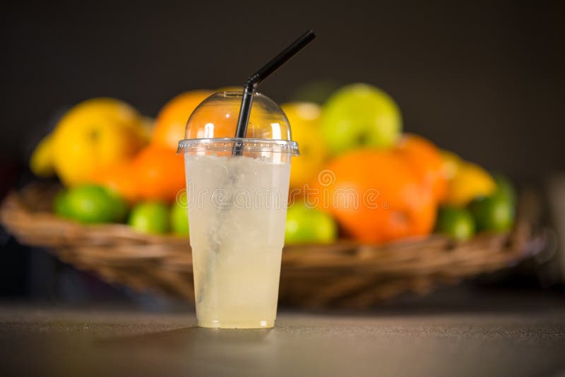 Yellow Lemonade, Made of Fresh Fruits Stock Image - Image of plastic ...