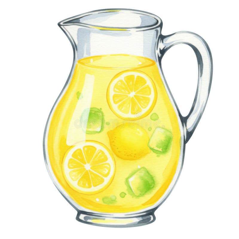 Yellow Lemonade Pitcher with Ice and Lemon Slices Stock Photo - Image ...
