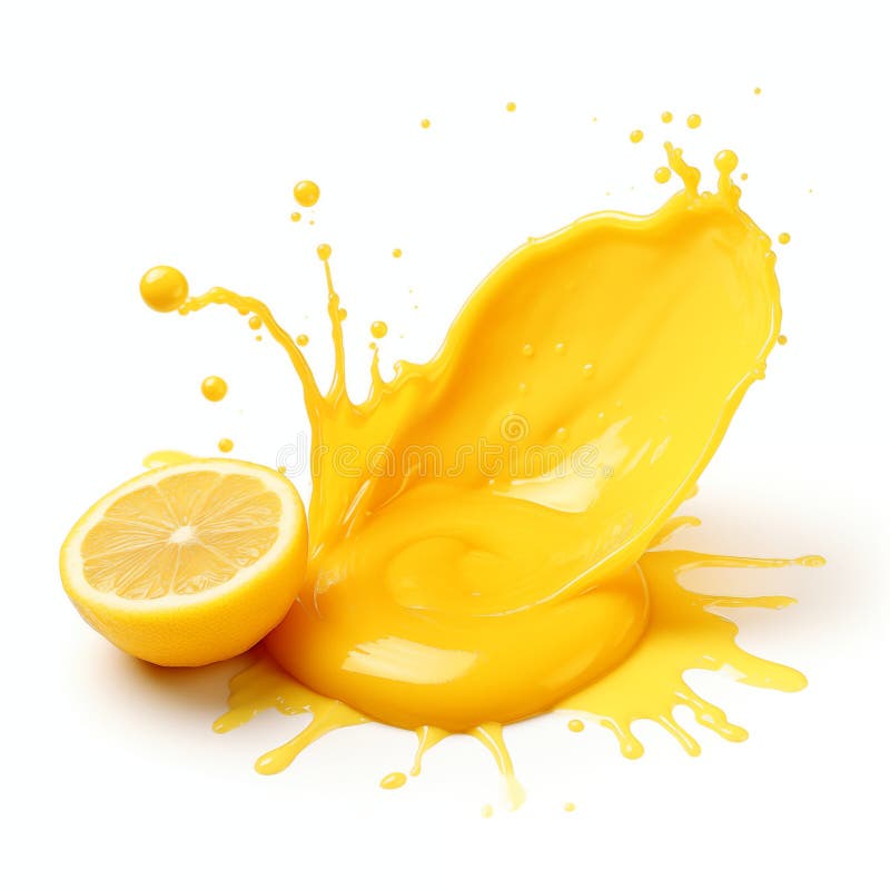 Yellow Lemonade Splash with Fresh Lemon Half on a White Background ...