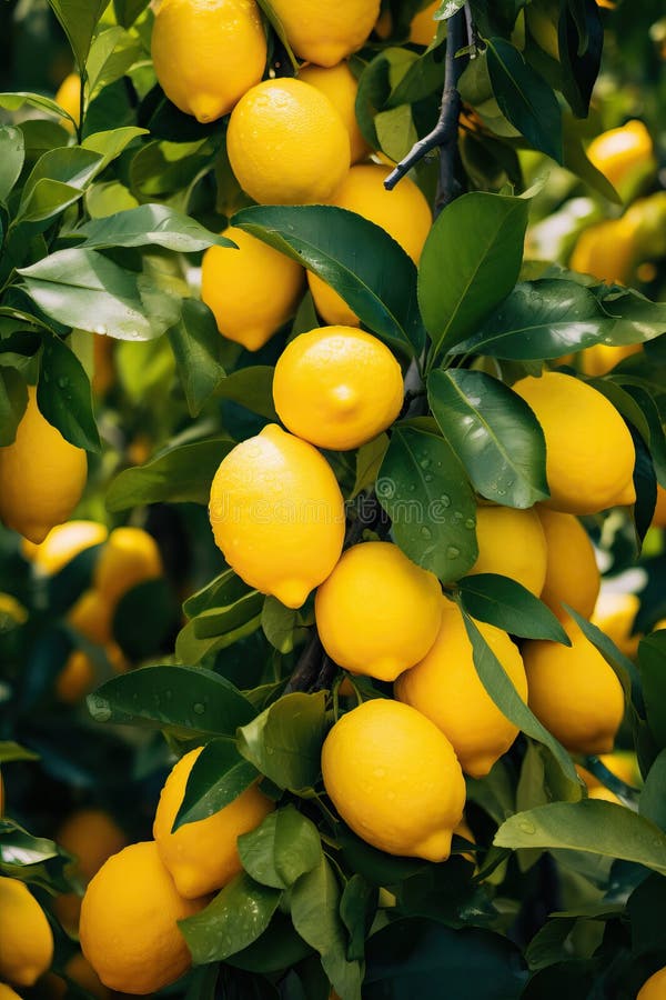 Yellow Lemons Growing on Tree, Citrus Garden, Generative AI Stock ...