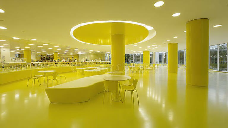 Yellow Library Interior, Children Reading, Bright Sunlight Stock Image ...