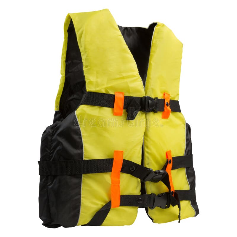 Yellow Life Jacket, on White Background, Vest Unbuttoned, Side View ...
