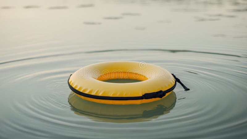 Yellow Life Preserver is Floating in the Water Stock Photo - Image of ...