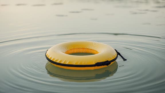 Yellow Life Preserver is Floating in the Water Stock Photo - Image of ...