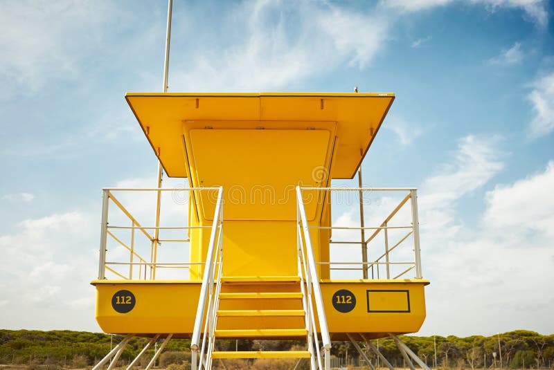 Yellow Lifeguard Post on an Empty Beach Stock Image - Image of post ...