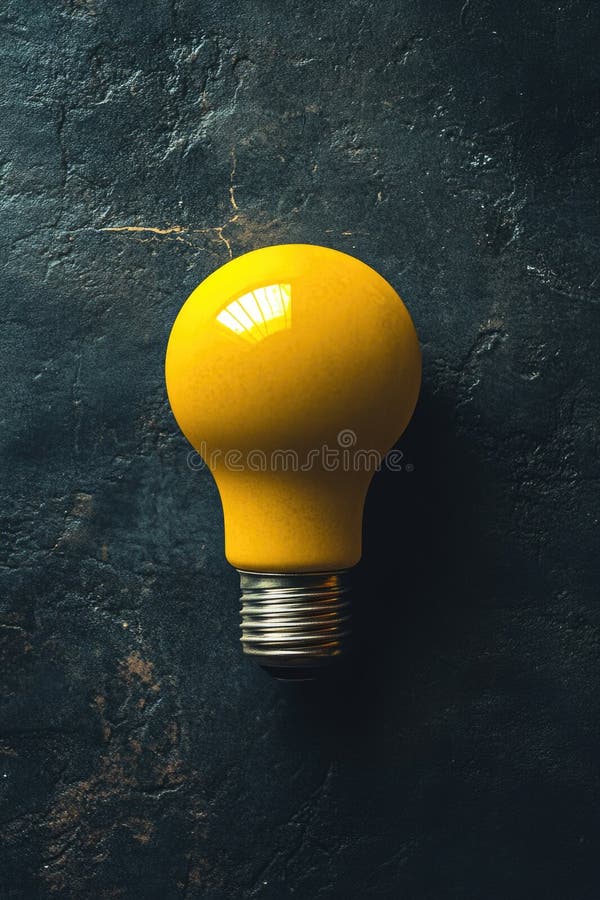 Yellow Light Bulb on Black Surface Stock Image - Image of generated ...