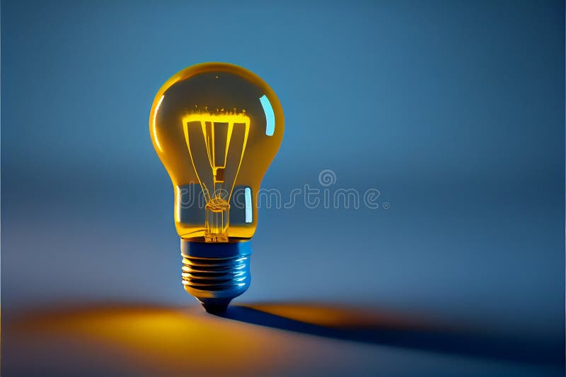 Yellow Light Bulb on a Blue Background. Generative AI Stock Photo ...