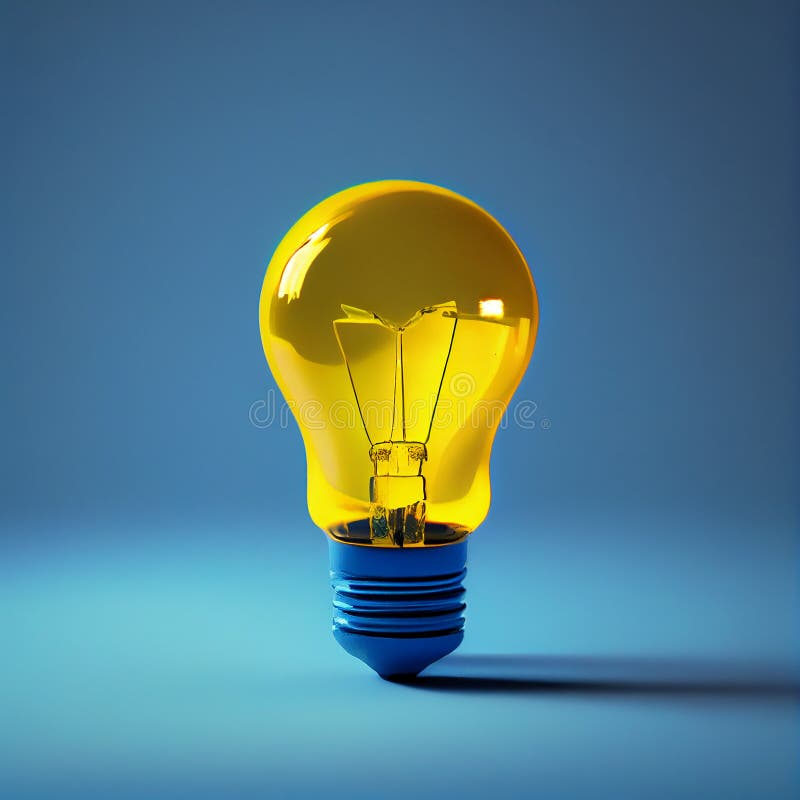 Yellow Light Bulb on a Blue Background. Generative AI Stock Photo ...