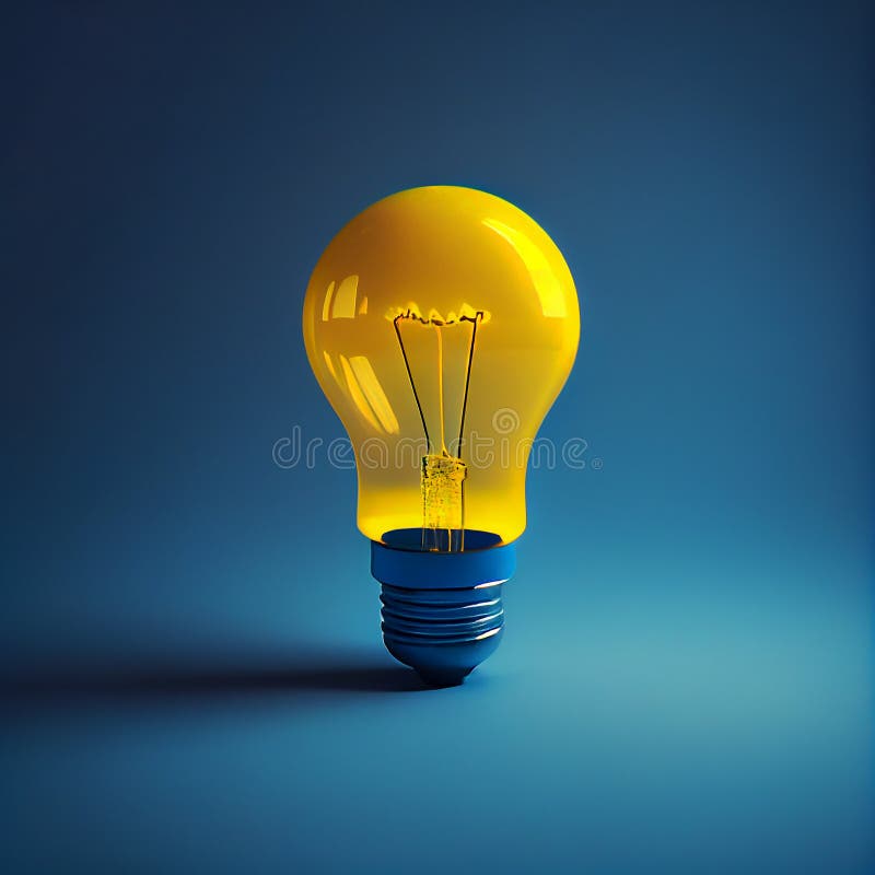 Yellow Light Bulb on a Blue Background. Generative AI Stock ...