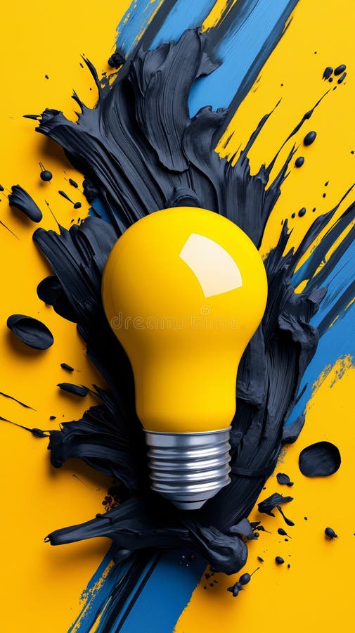 A Yellow Light Bulb on a Yellow and Blue Background Stock Image - Image ...