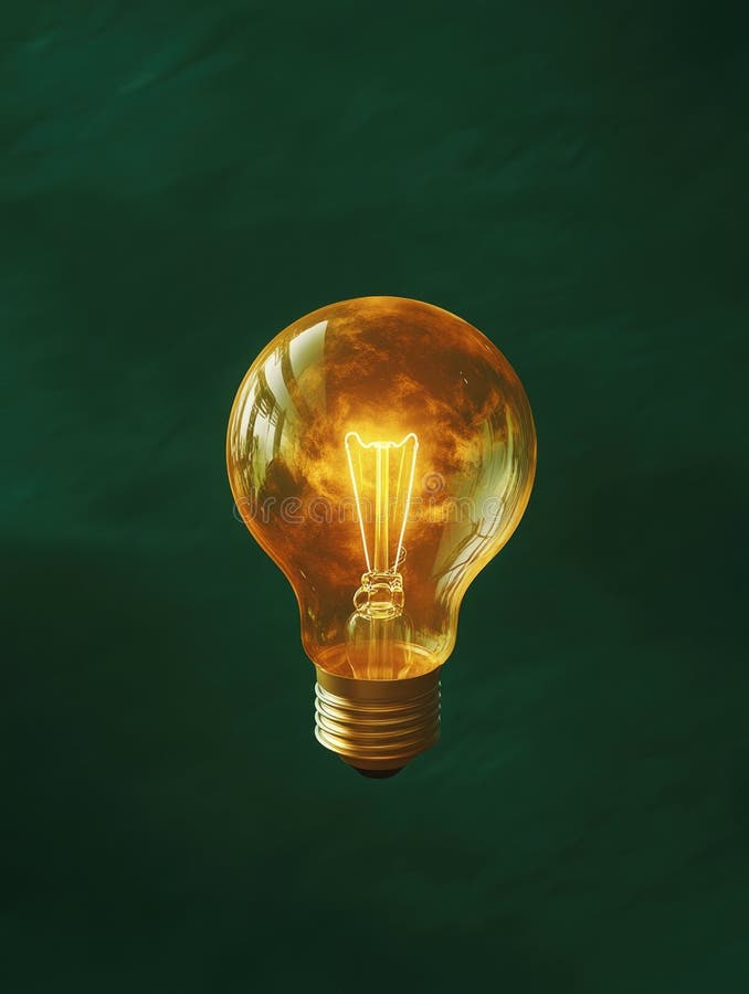 Yellow Light Bulb on Green Surface Stock Image - Image of space ...