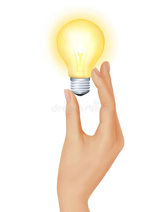 Yellow Light Bulb in Hand. Business Concept Stock Vector - Illustration ...