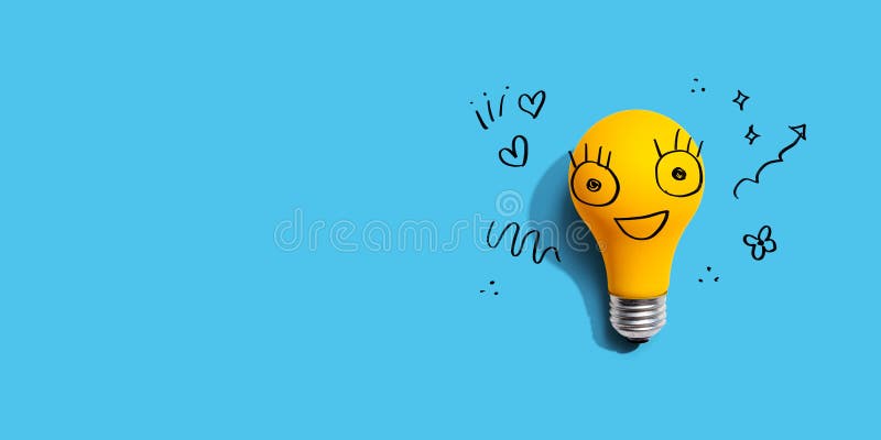 Yellow Light Bulb with Happy Face Stock Image - Image of happy, social ...