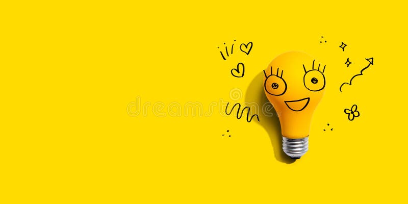 Yellow Light Bulb with Happy Face Stock Photo - Image of great, smiling ...